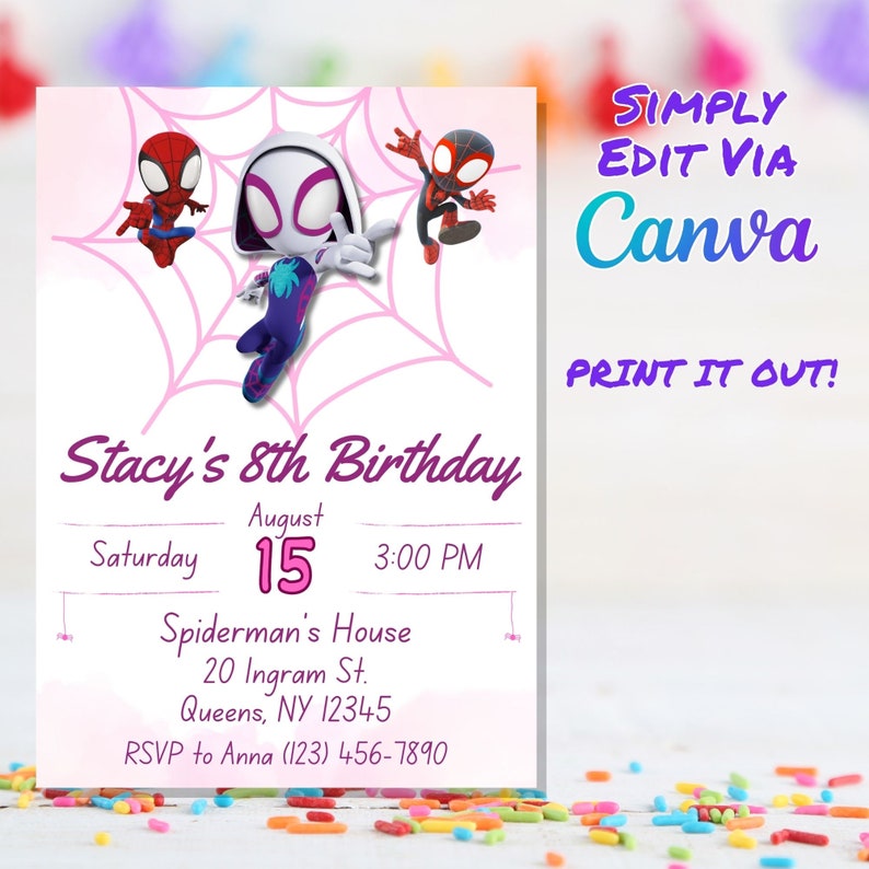 Girl Ghost Spidey Birthday Invitation, Spidey Gwen Birthday Party ...