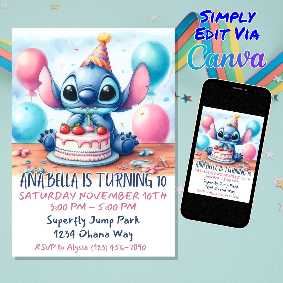Stitch Party Birthday Invitation Template | Stitch Birthday Invite Edit ...