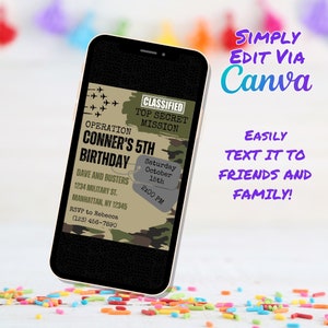 Military Theme Birthday Invitation, Camo Invite, Army Theme Invitation ...