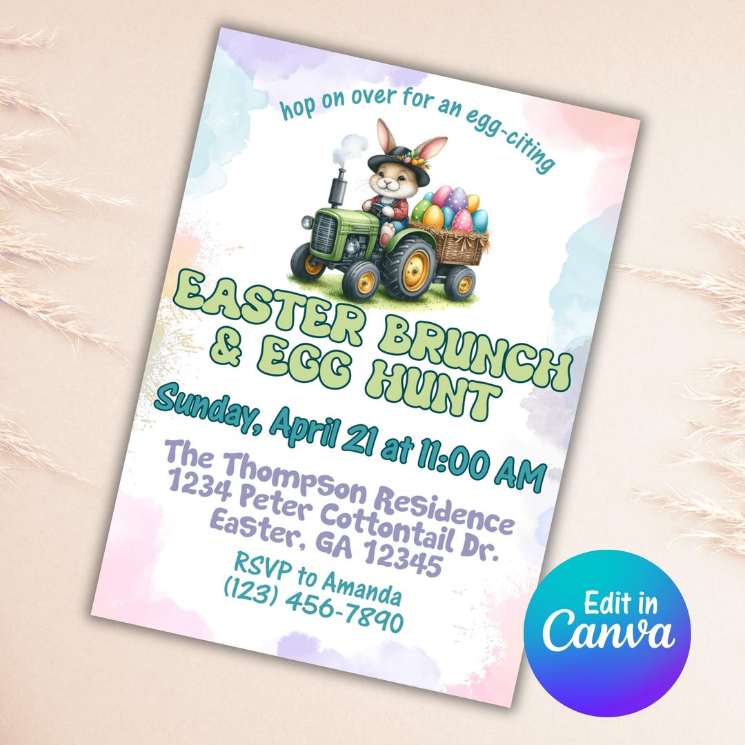 Cute Easter Brunch & Egg Hunt Invitation | Instant Download | Spring ...