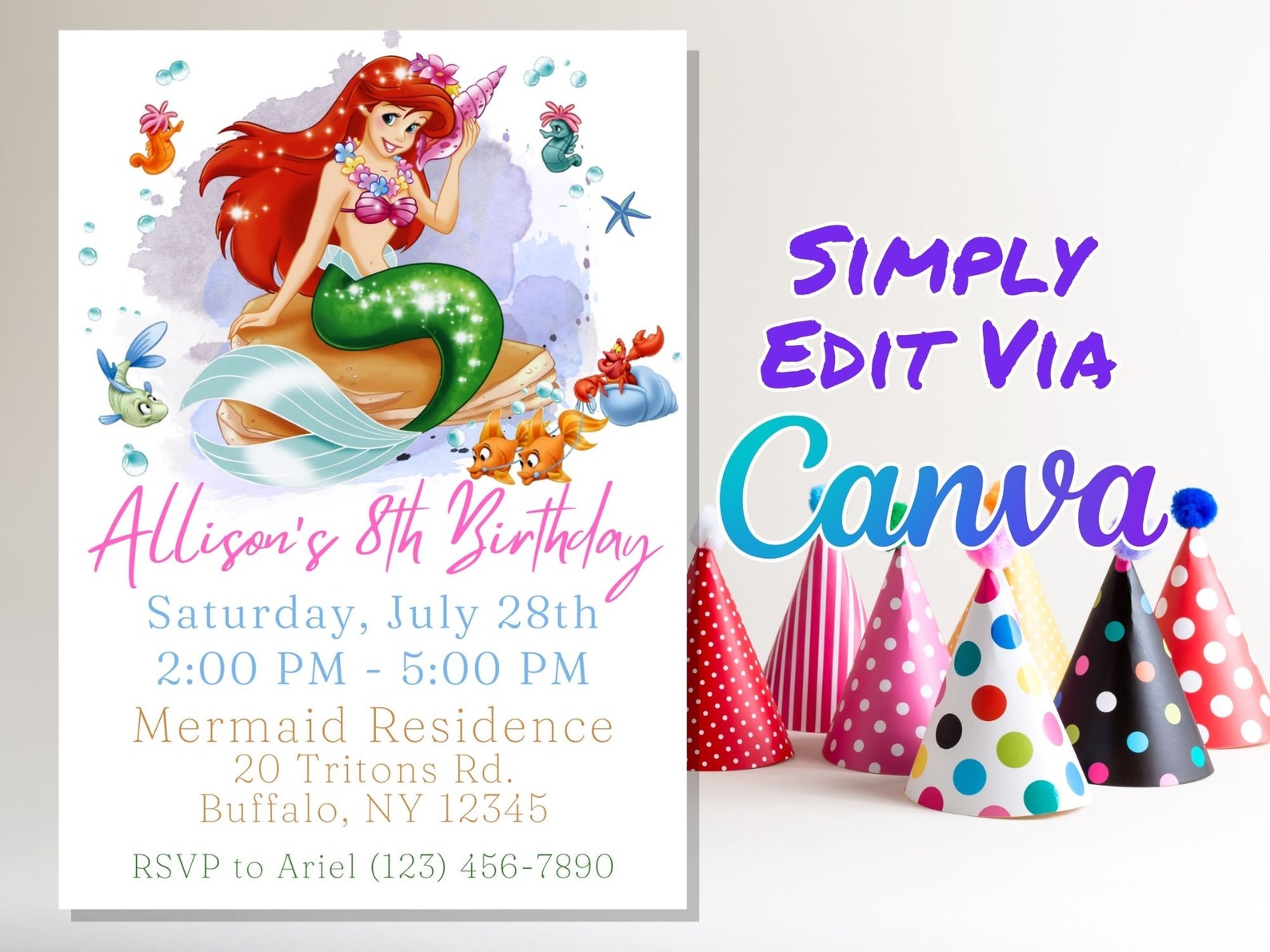 Little Mermaid Birthday Invitation, Ariel Birthday Party Invitation ...