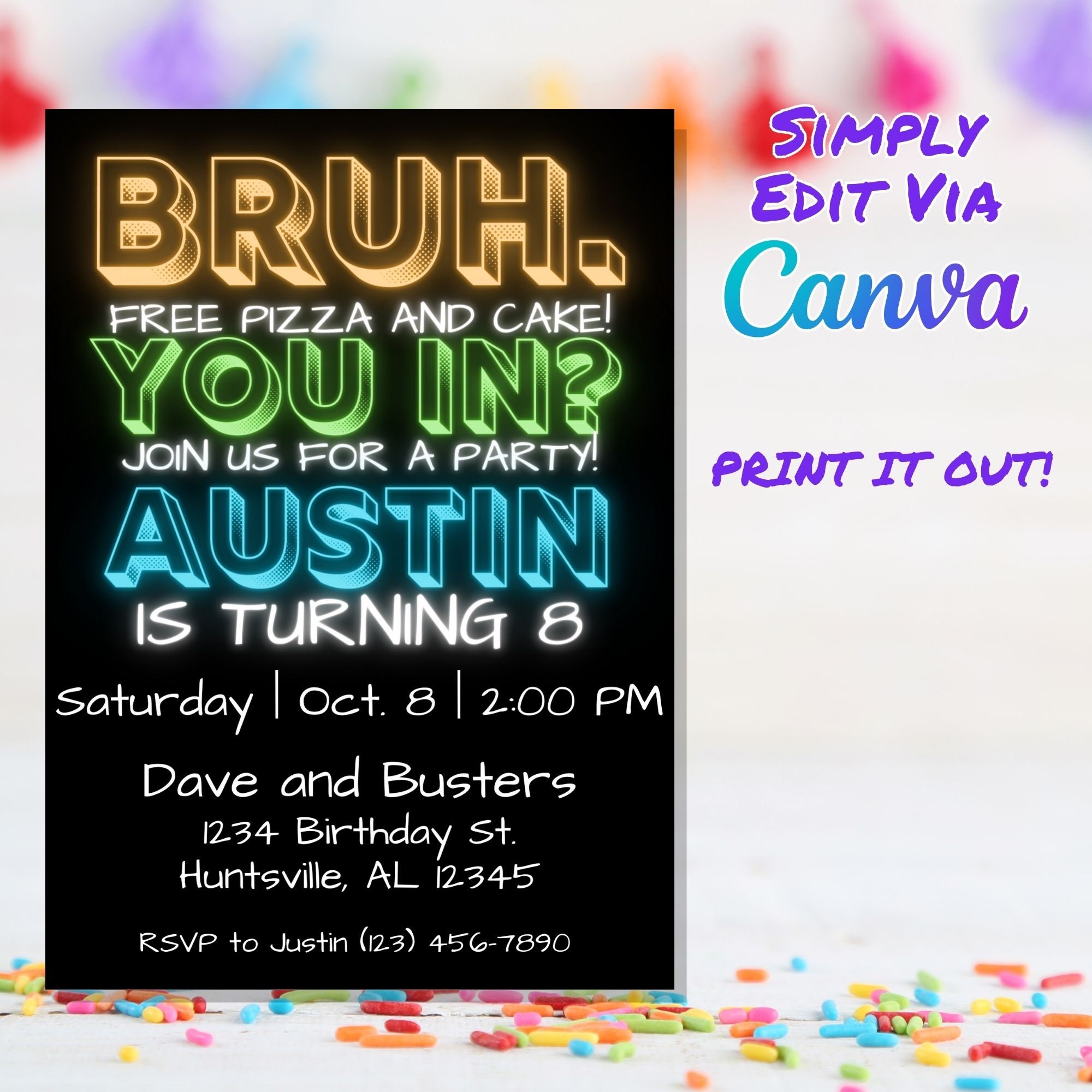 Bruh Birthday Invitation Bruh Neon Party Bruh Invitation - Etsy Australia