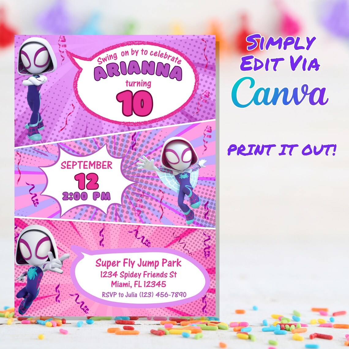 Girl Ghost Spidey Birthday Invitation, Spidey Gwen Birthday Party ...