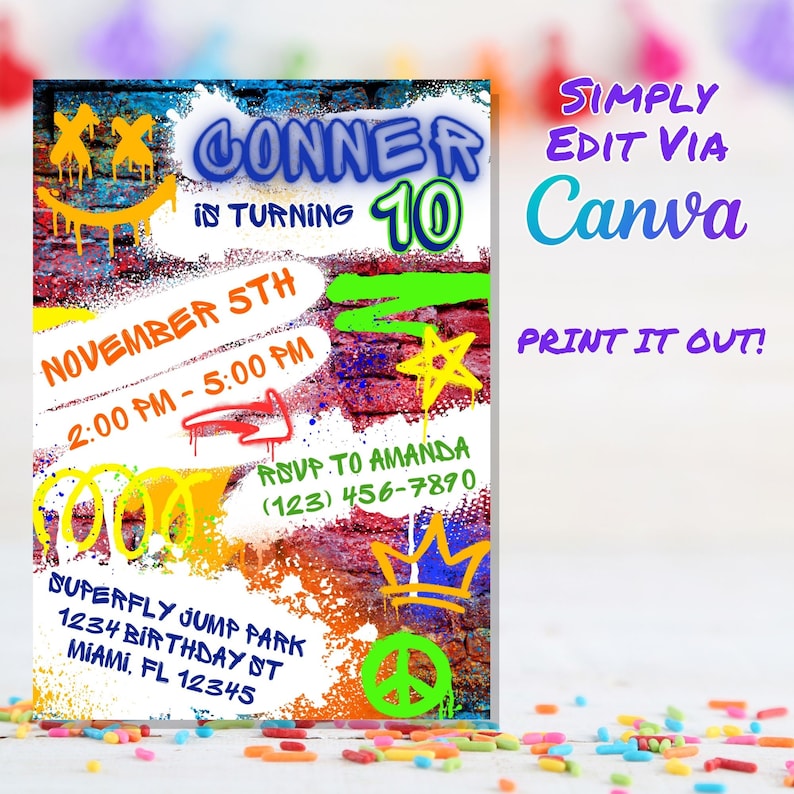 Neon Graffiti Birthday Invitation, Graffiti Invite, Jump Park ...