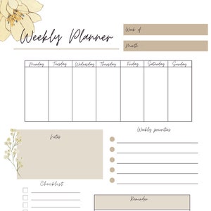 Digital Planner, Weekly Planner, Minimalist Weekly Schedule, Printable ...
