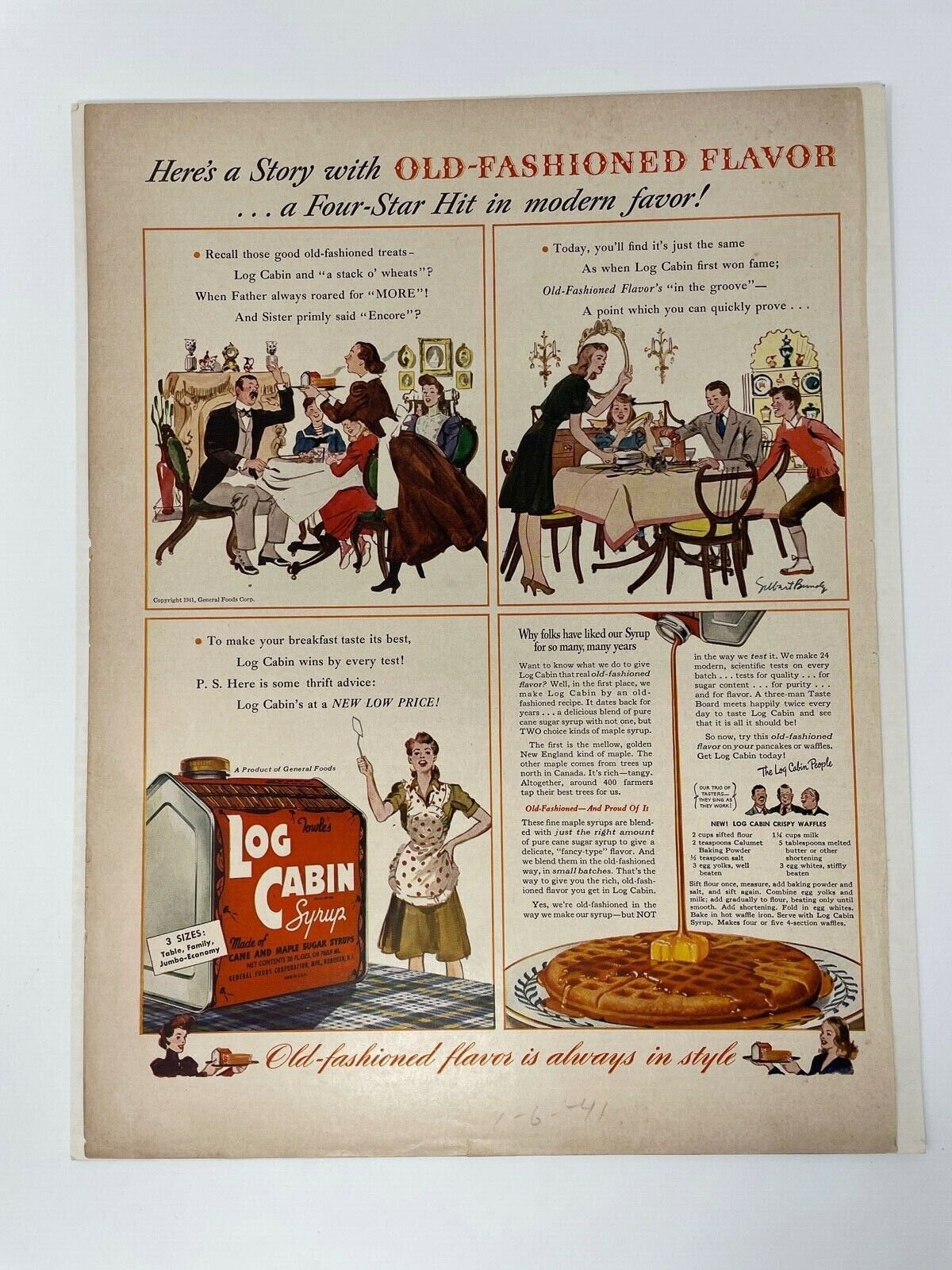 Vintage 1941 Log Cabin Syrup Magazine Advertisement - Etsy