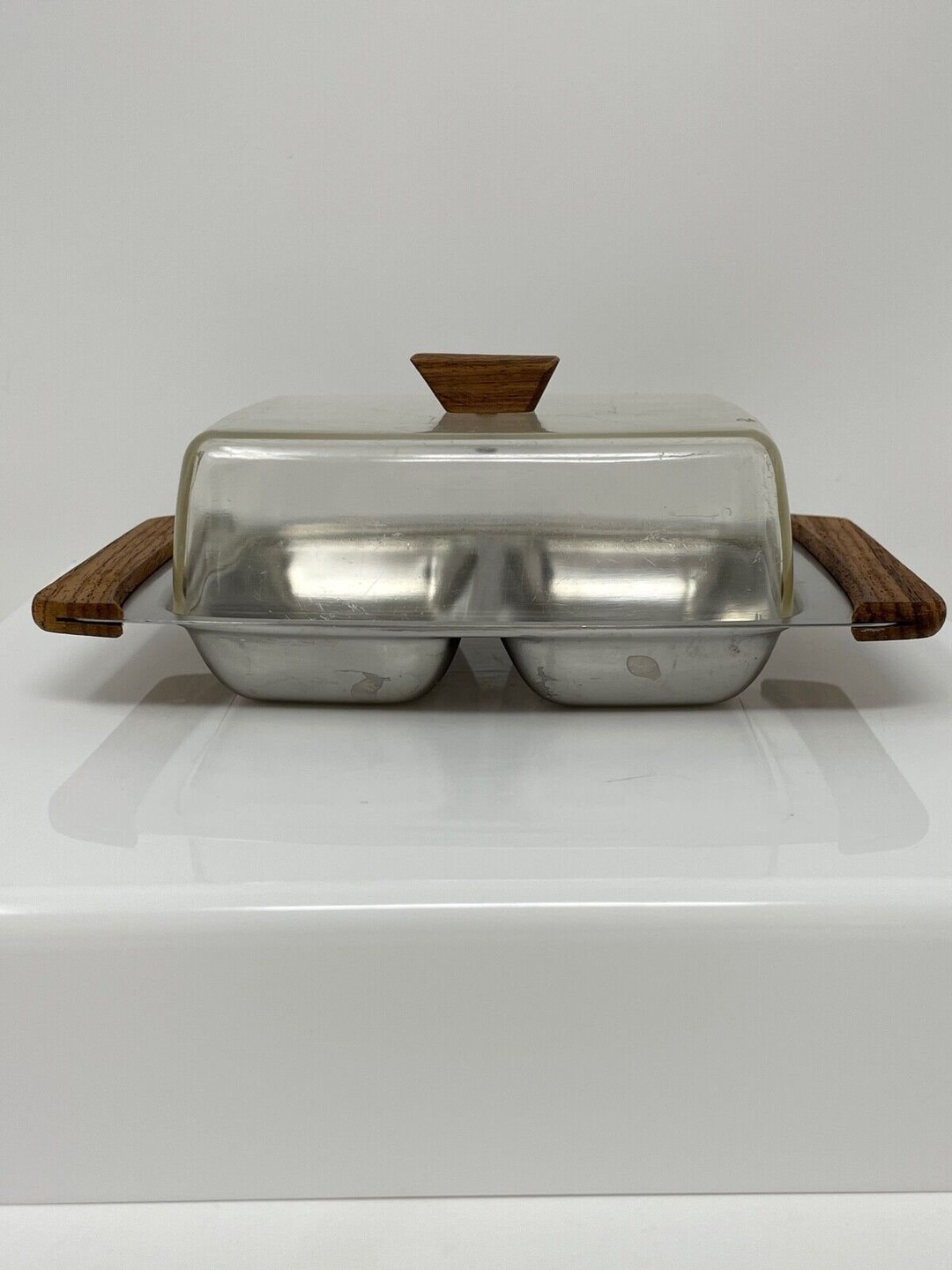 Vintage Monarch Stainless Steel Japan Tray With Lid MCM Wooden Handles ...