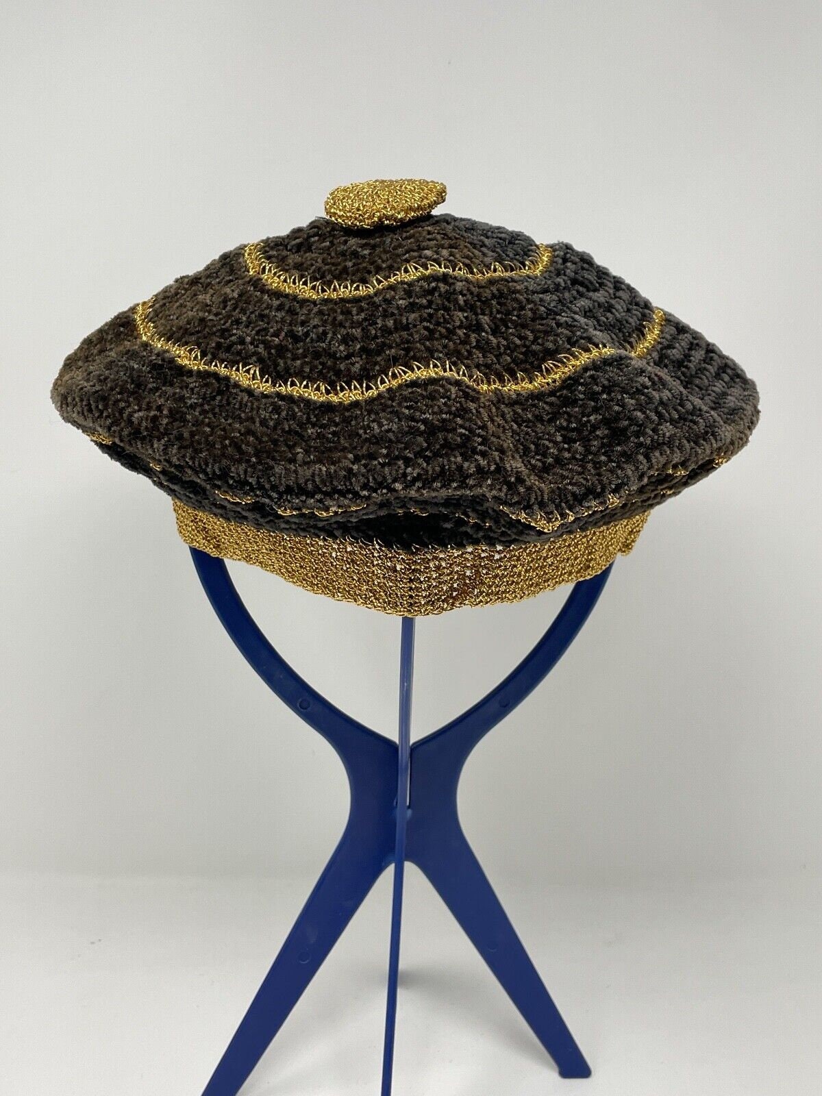 Vintage Black & Gold Beret Hat - Etsy