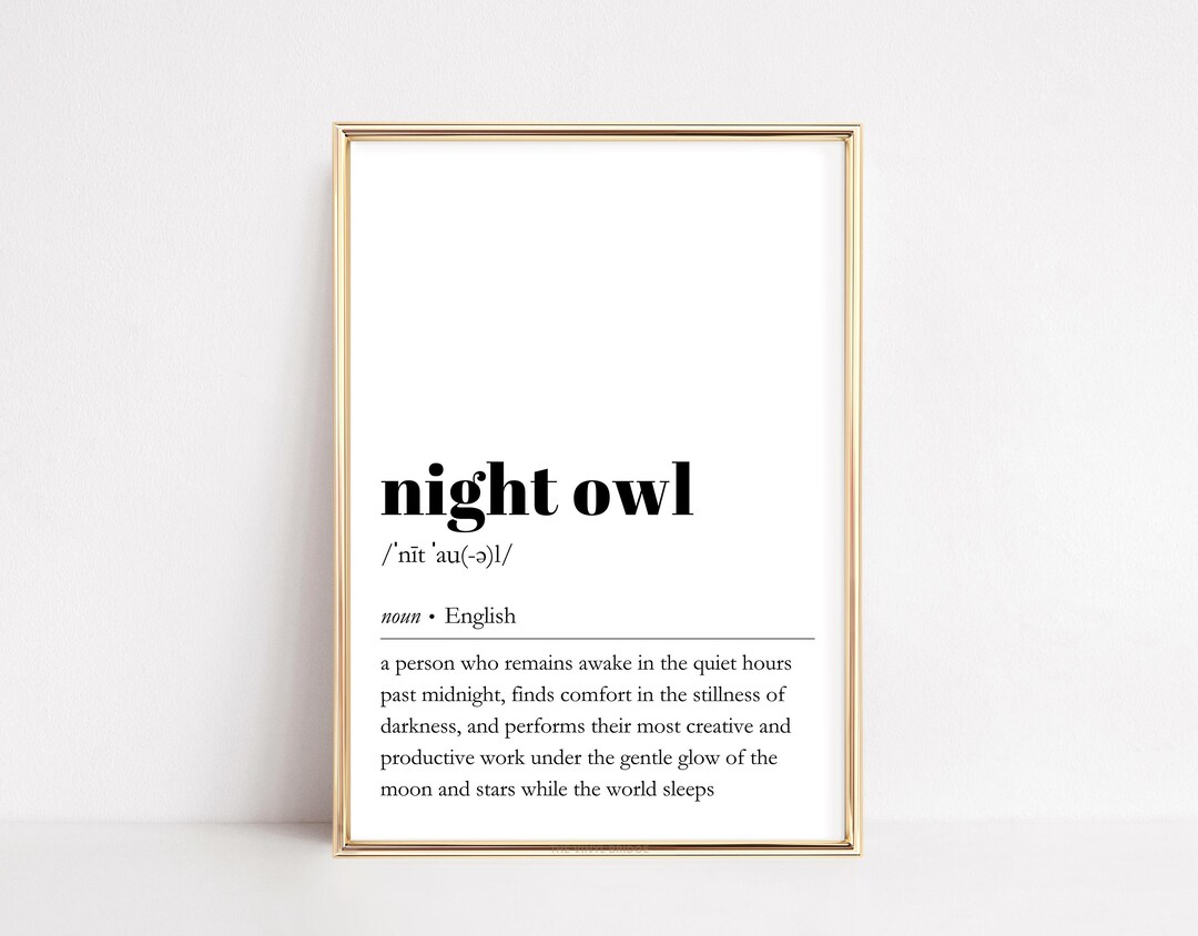 Night Owl Definition Print | Dictionary Wall Art | Nocturnal Person ...