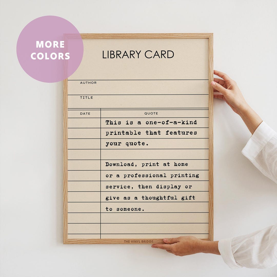Custom Quote Print | Library Checkout Card Printable | Personalized ...