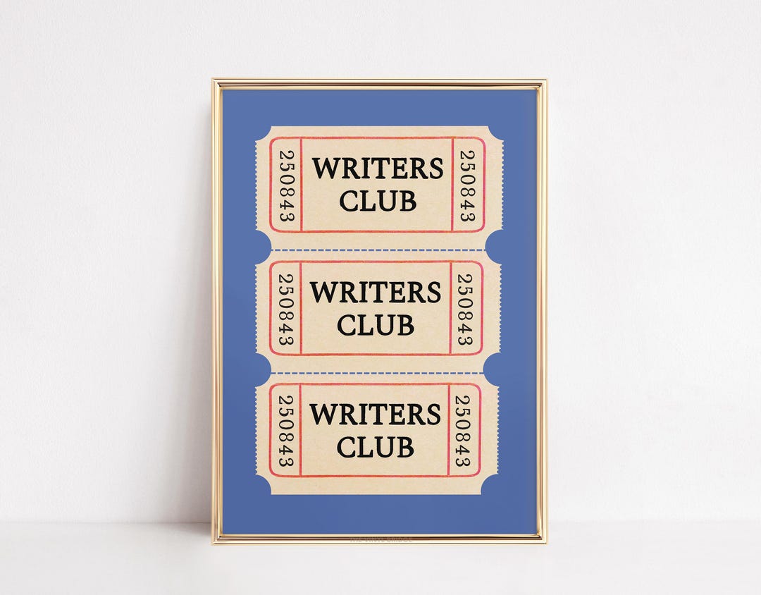 Writers Club Ticket Printable | Blue Literary Wall Art | Cozy Writing ...