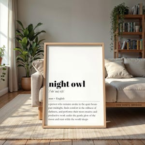 Night Owl Definition Print | Dictionary Wall Art | Nocturnal Person ...