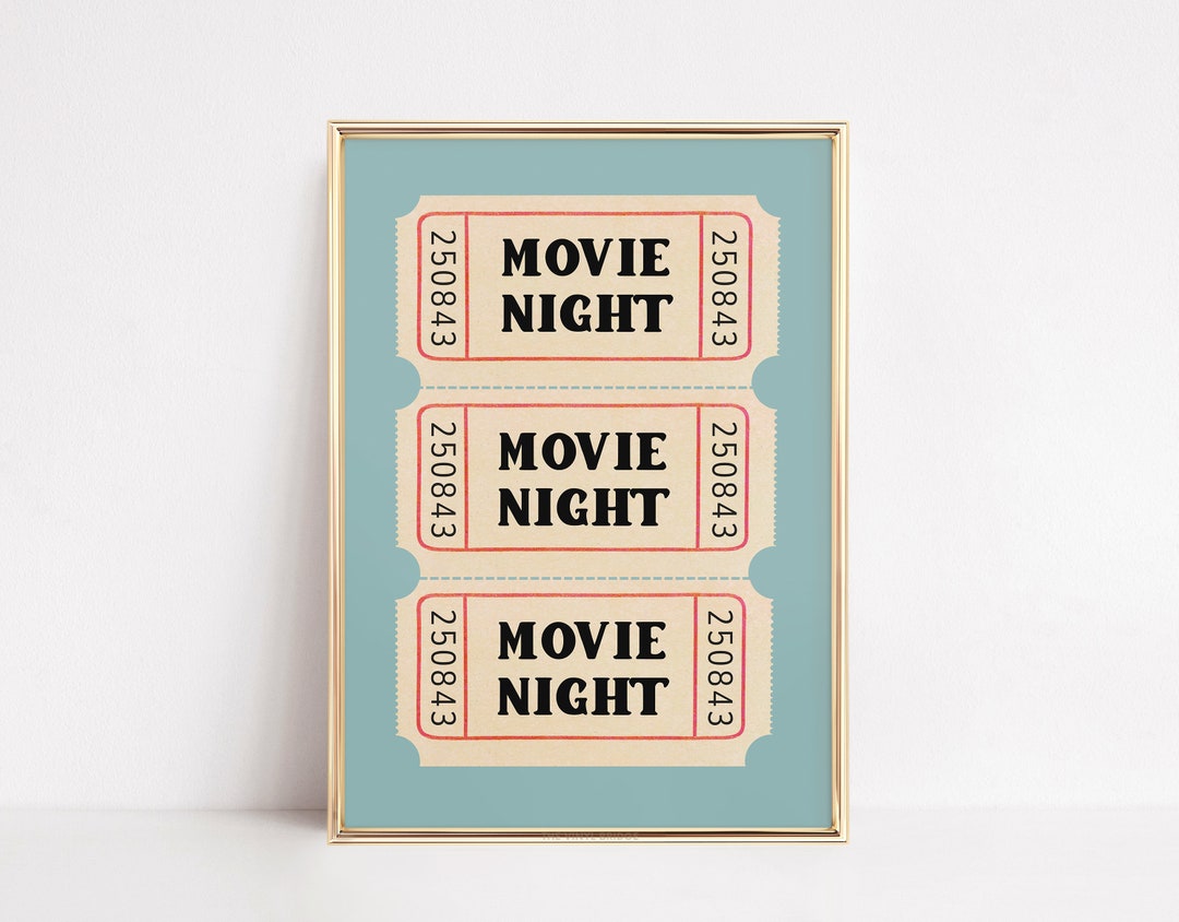 Movie Night Tickets Print | Retro Cinema Film Printable | Green Blue ...