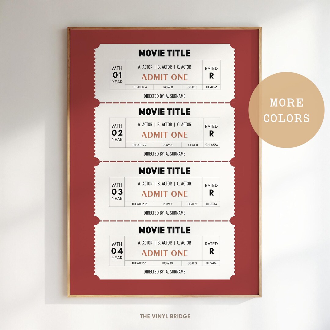 Custom Movie Ticket Print | Personalized Film Lover Gift | Cinema Wall ...