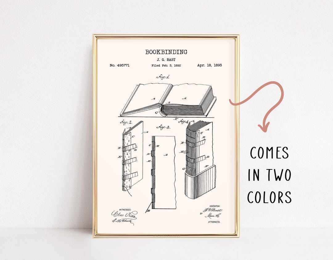 Bookbinding Patent Prints | Blueprint Illustration | Wall Art for ...