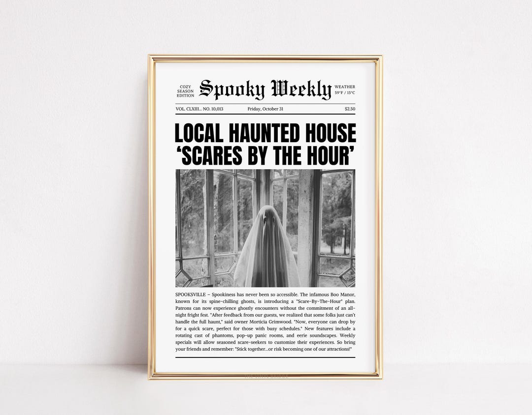Newspaper Wall Art | Funny Halloween Print | Spooky Ghost Decor ...