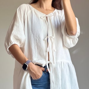 Muslin Double Gauze Loose String-tie Blouse - Etsy