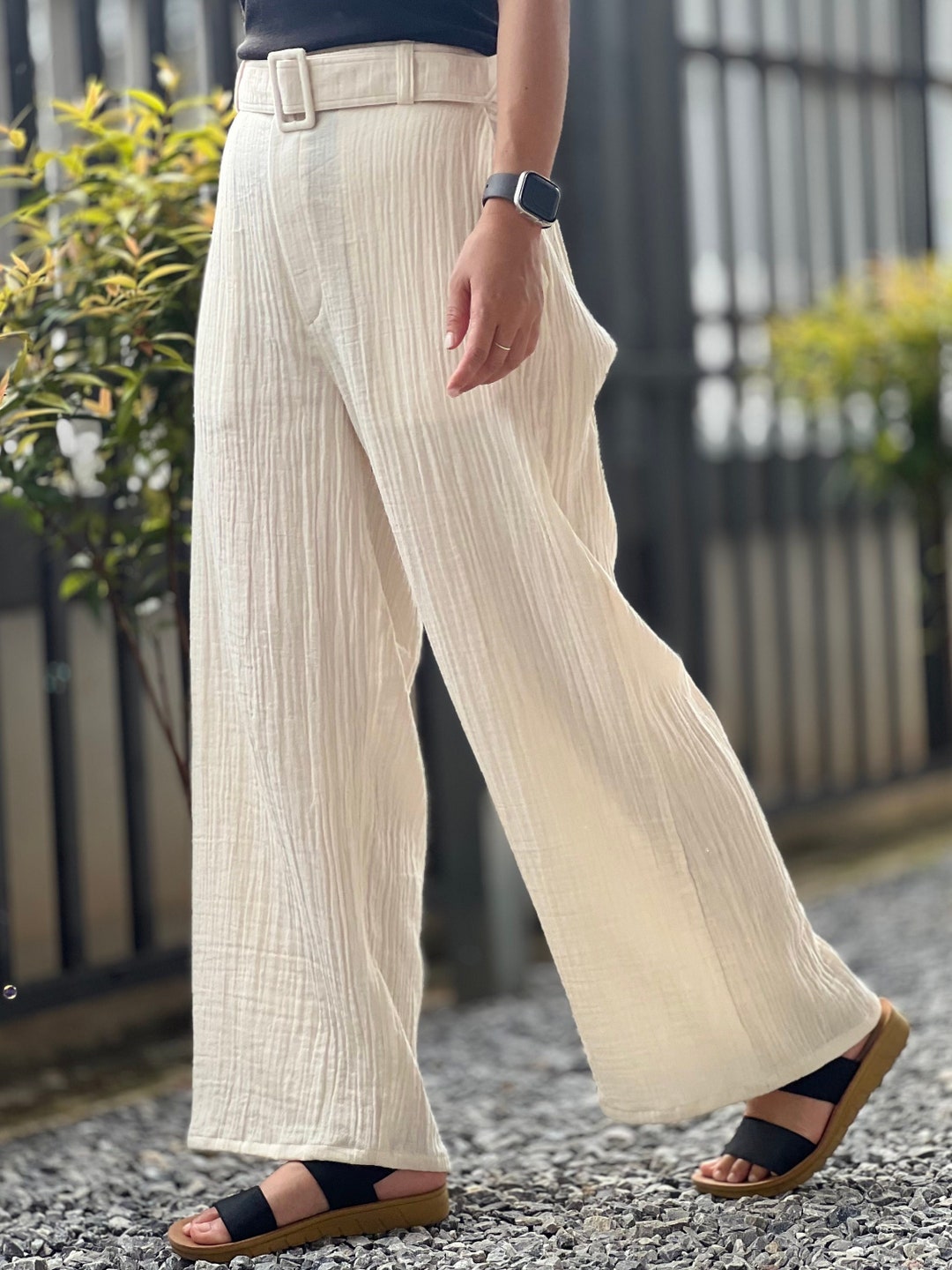 Gauze Muslin Pants | Cotton Pants | Womens Pants With Belt | Wide Leg ...