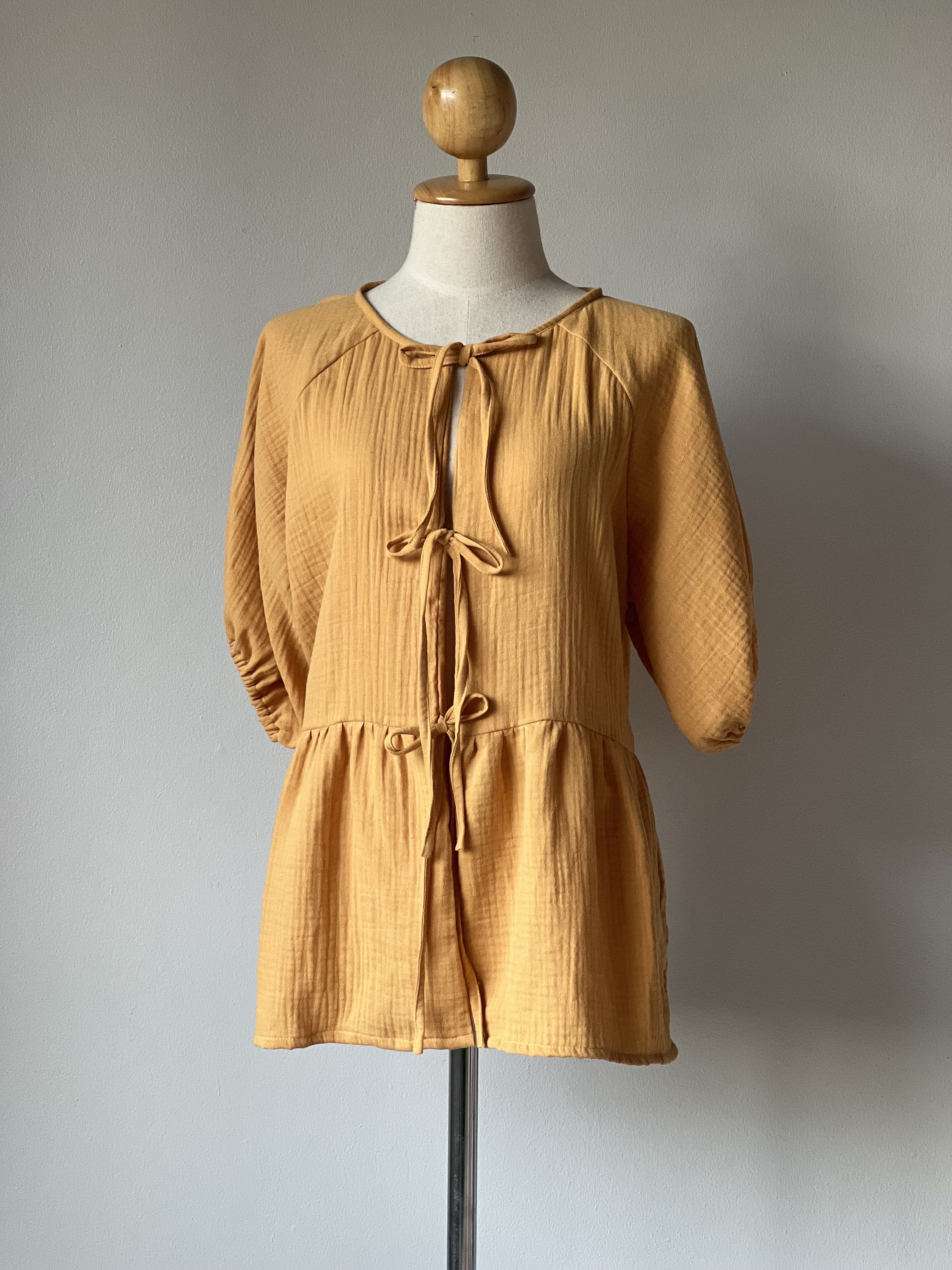 Muslin Double Gauze Loose String-tie Blouse - Etsy