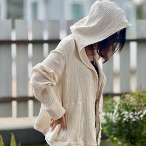 Muslin Hoodie | Triple Gauze Jacket | Resort Wear Outfit | Long Sleeve ...