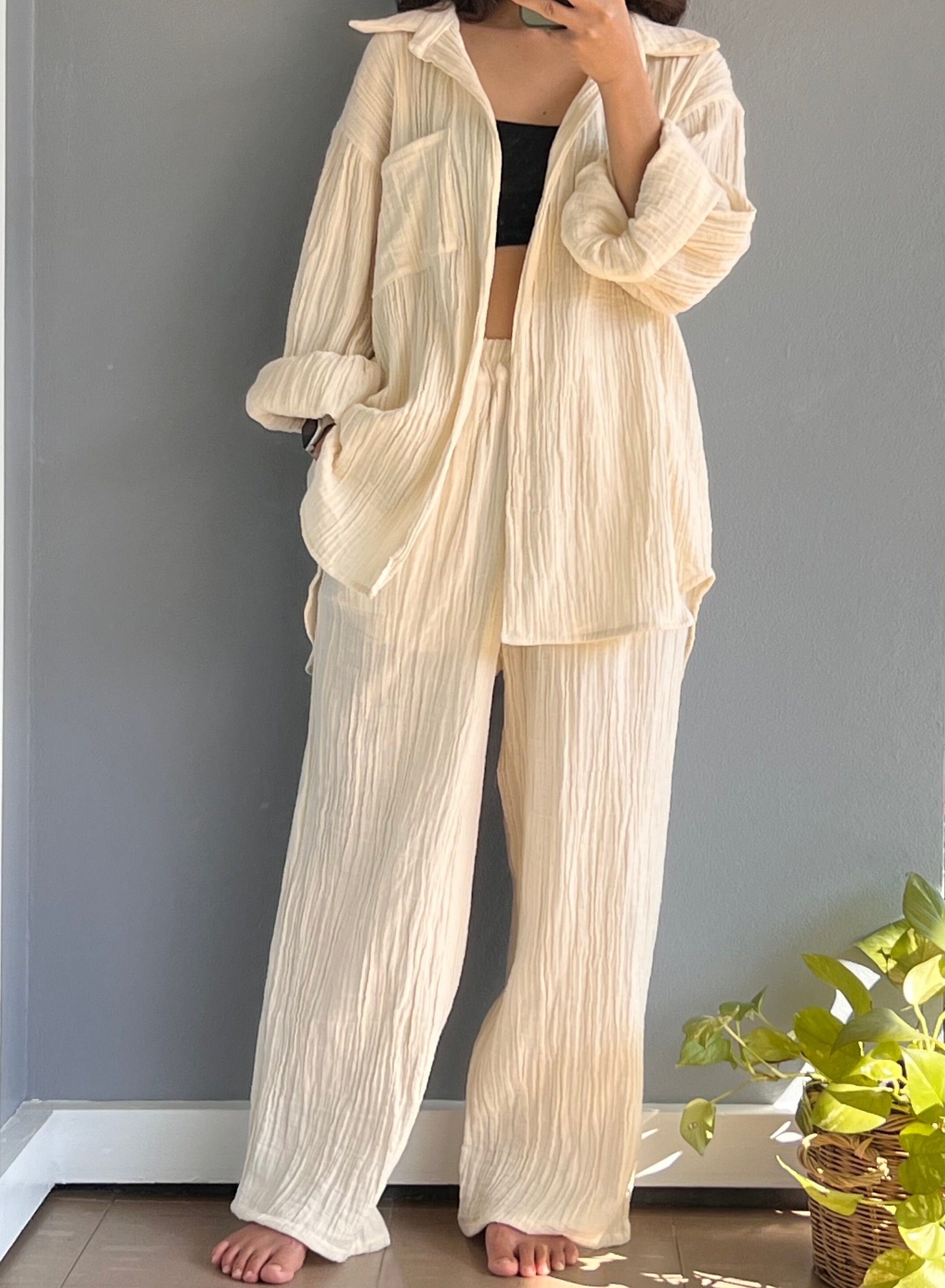 Womens Double Gauze Muslin Top and Pants Set Loungeware - Etsy