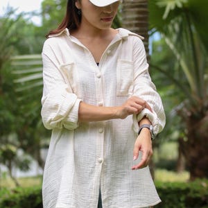 Double Gauze Loose-fitting Long Sleeve Blouse - Etsy