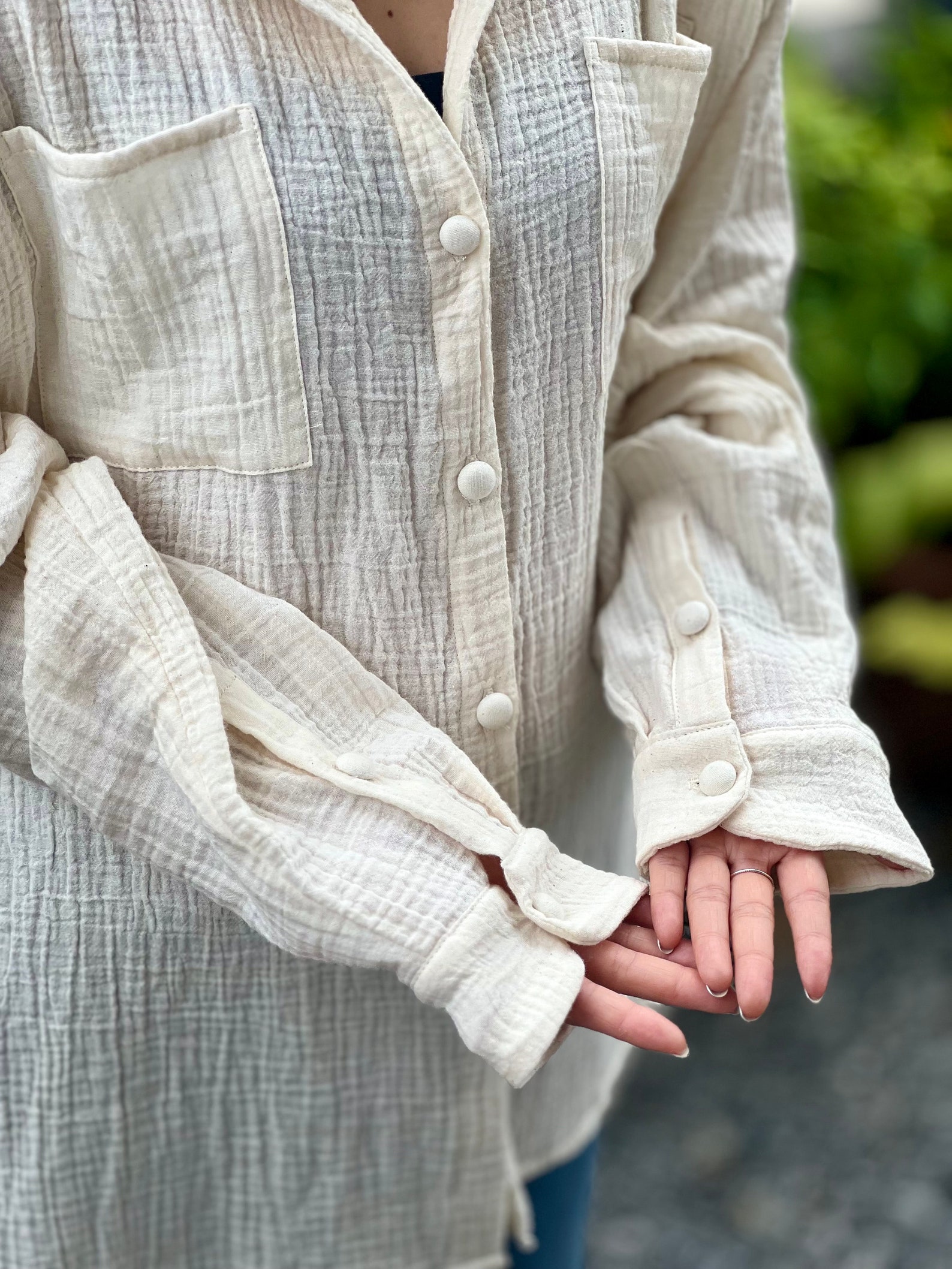 Double Gauze Loose-fitting Long Sleeve Blouse - Etsy