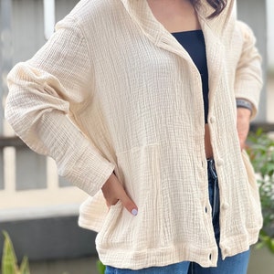 Muslin Hoodie | Triple Gauze Jacket | Resort Wear Outfit | Long Sleeve ...