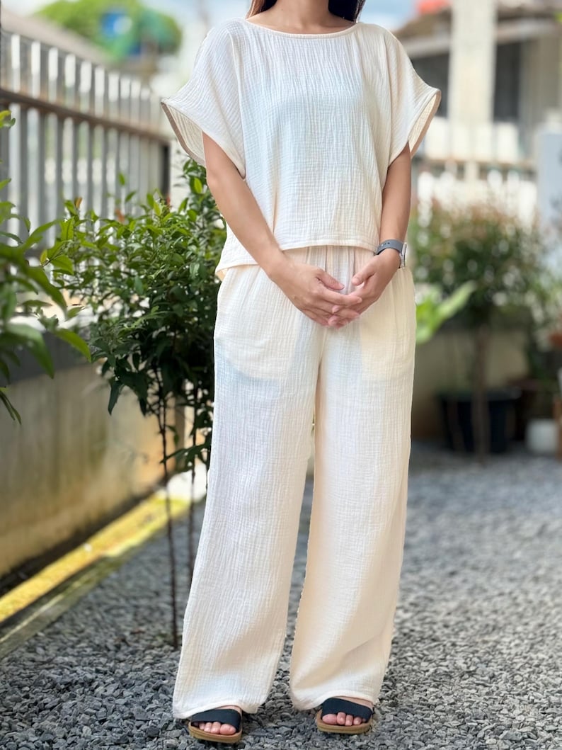 Double Gauze Boat Neck Loose-fitting Short-sleeve Blouse - Etsy