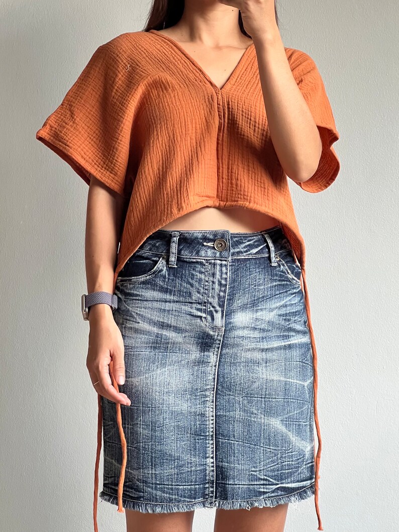 Muslin Double Gauze V-neck Blouse With Adjustable Crop Top - Etsy