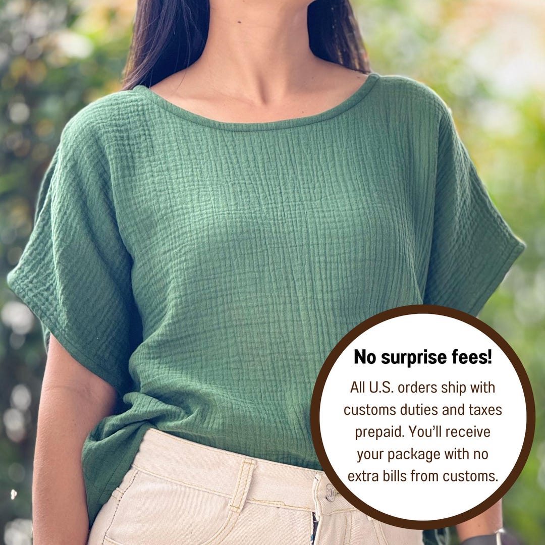 Double Gauze Boat Neck Loose-fitting Short-sleeve Blouse - Etsy