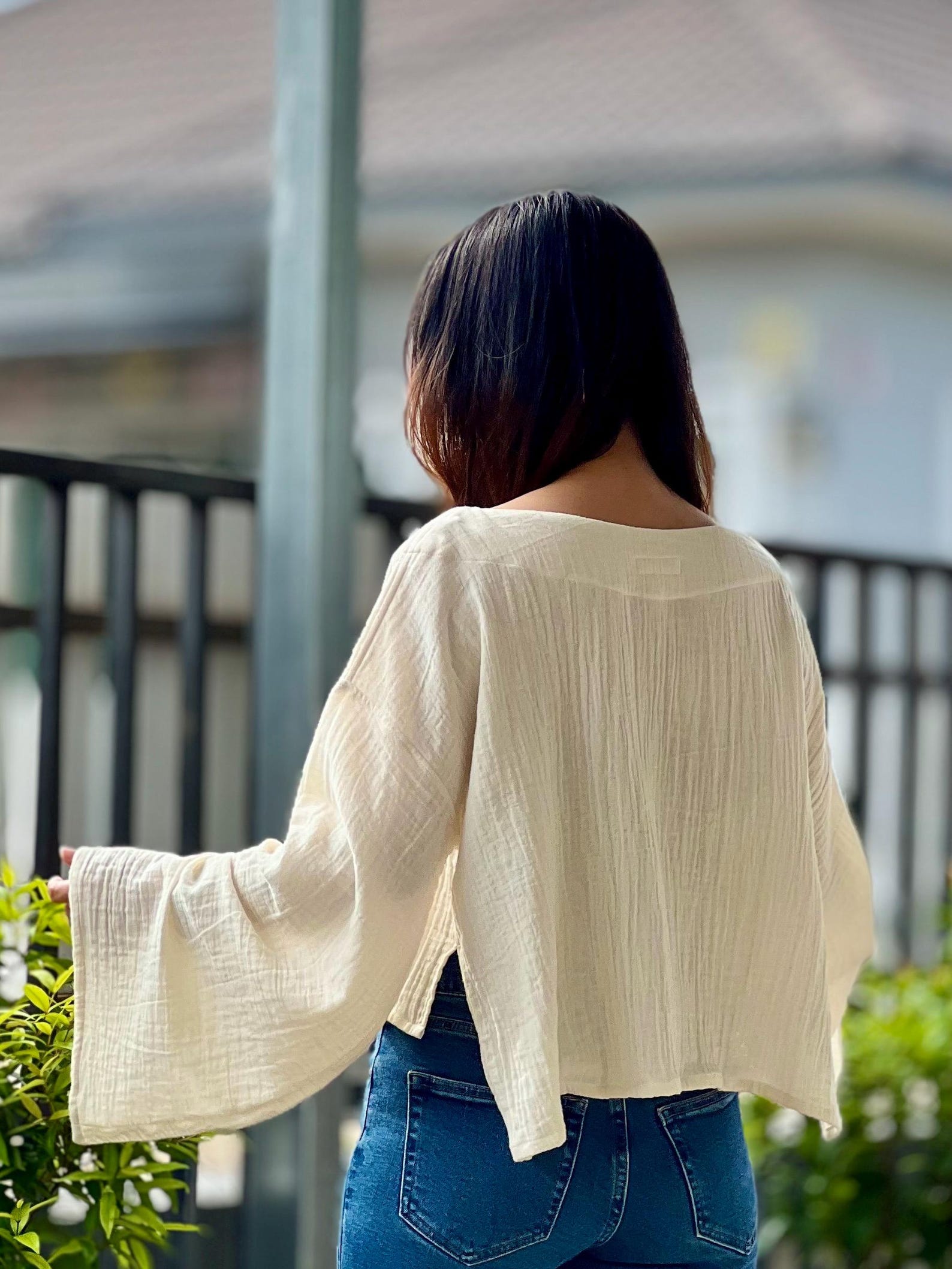 Double Gauze Wide Sleeve Front Crop Blouse - Etsy
