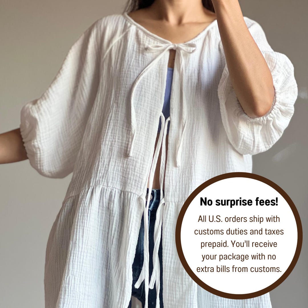 Muslin Double Gauze Loose String-tie Blouse - Etsy