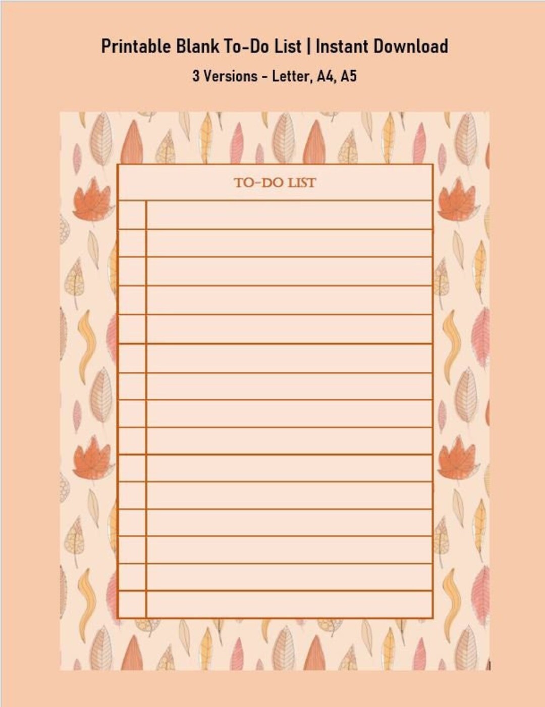 Printable To-do List/checklist || Fall, Autumn, Leaves, Thanksgiving ...