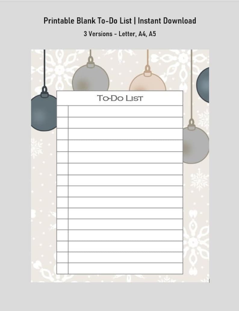 Printable To-do List/checklist || Winter, Christmas Ornaments, Neutral ...