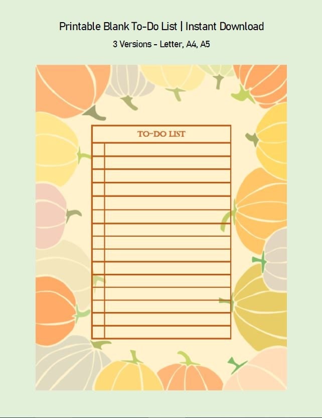 Printable To-do List/checklist || Fall, Autumn, Pumpkin, Thanksgiving ...