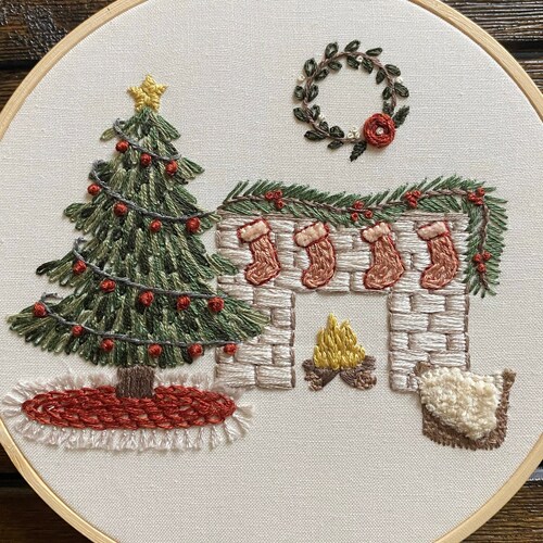 Cozy Christmas Hand Embroidery Pattern Christmas Tree and - Etsy