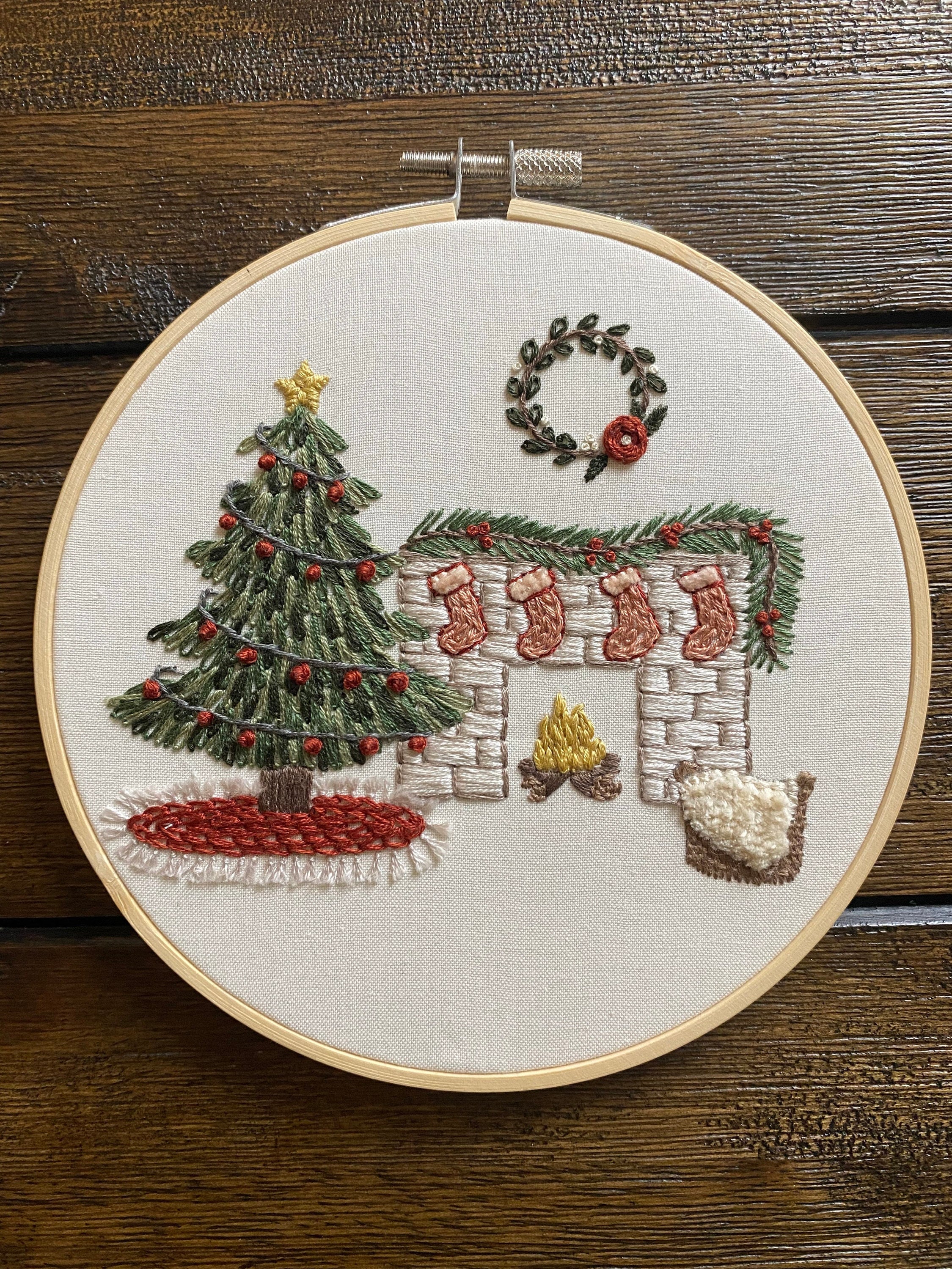 Cozy Christmas Hand Embroidery Pattern; Christmas Tree and Fireplace ...