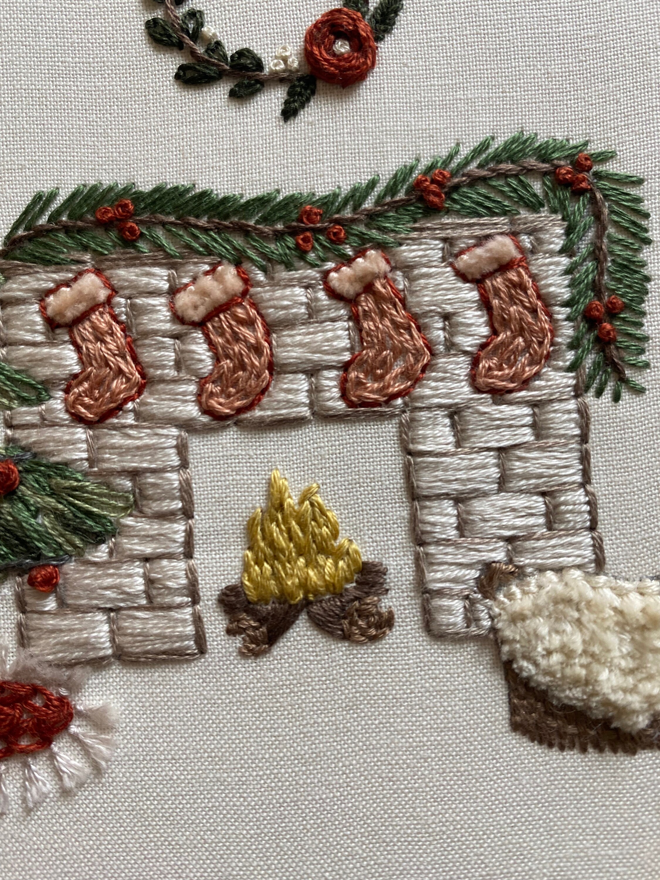 Cozy Christmas Hand Embroidery Pattern; Christmas Tree and Fireplace ...