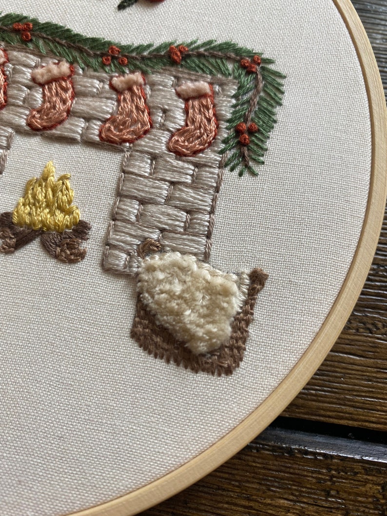 Cozy Christmas Hand Embroidery Pattern; Christmas Tree and Fireplace ...