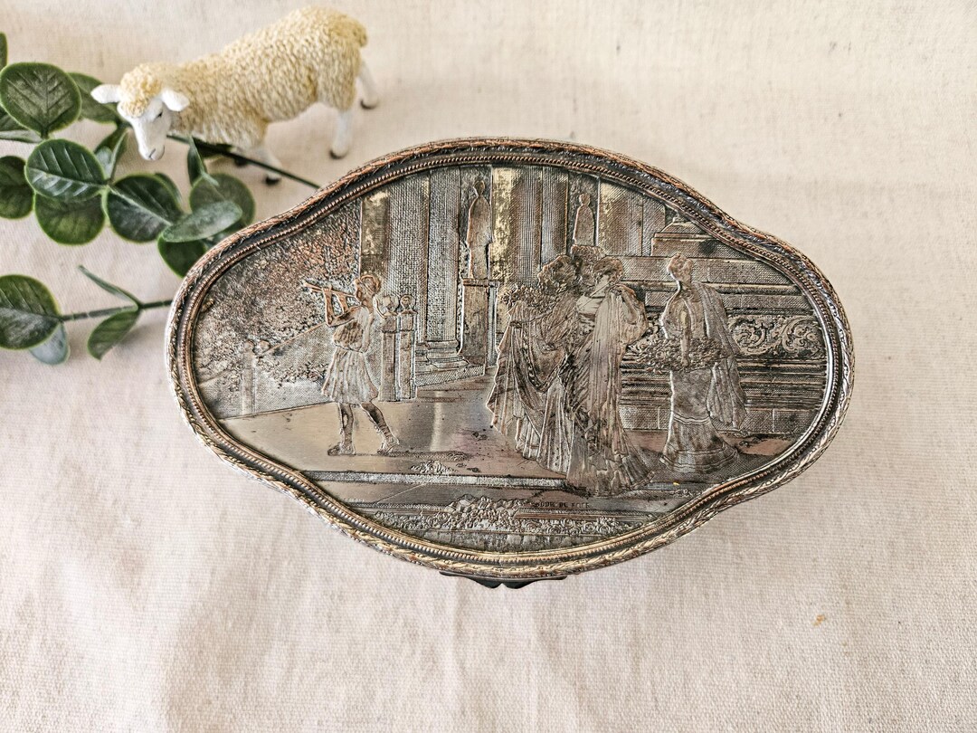 Vintage Jewelry Casket, Silverplate Over Copper Hinged Box , Jour De ...