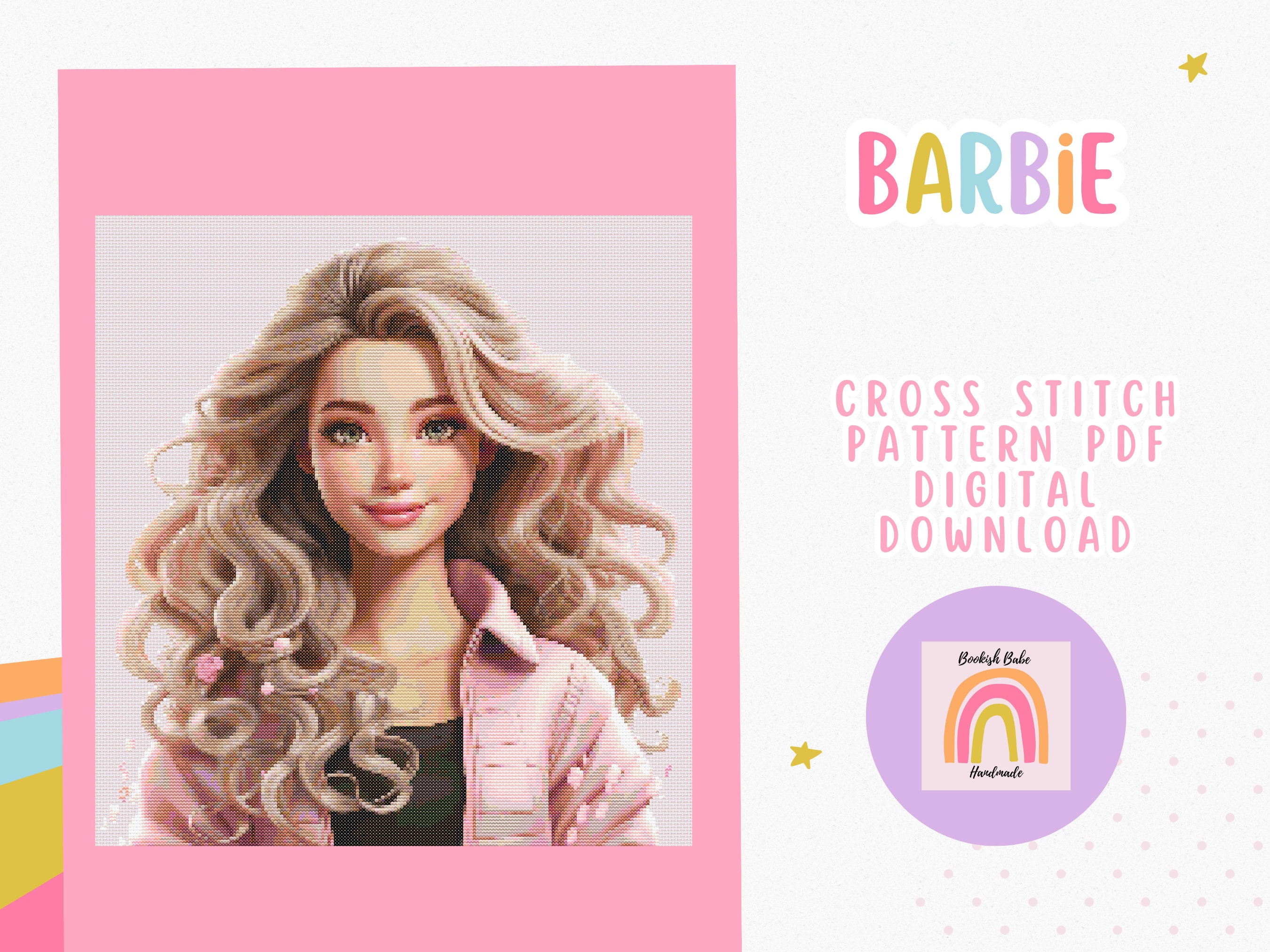 Barbie Cross Stitch Pattern, Barbie Doll Pattern, Pink Barbie Cross ...