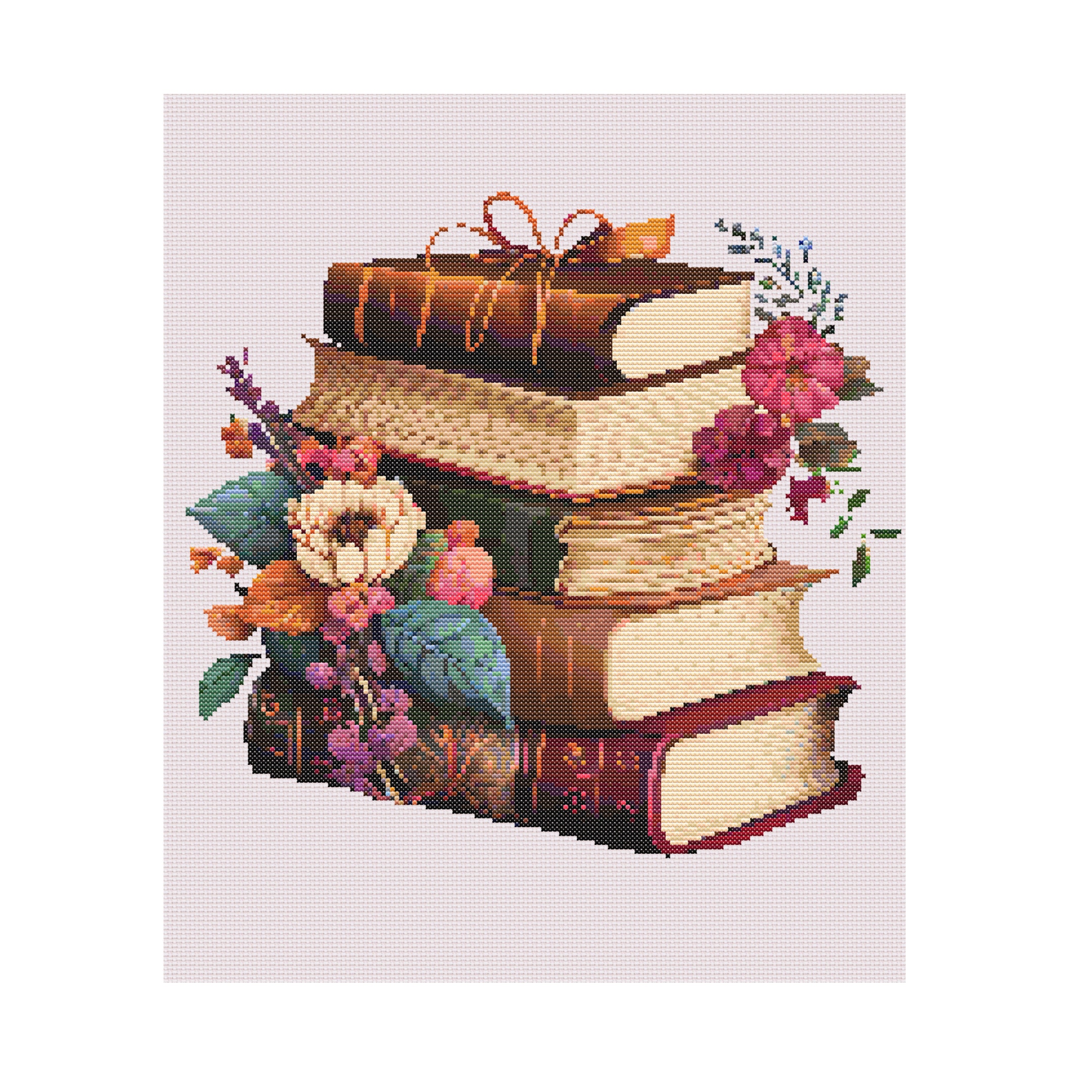 Retro Floral Book Stack Cross Stitch Pattern - Etsy