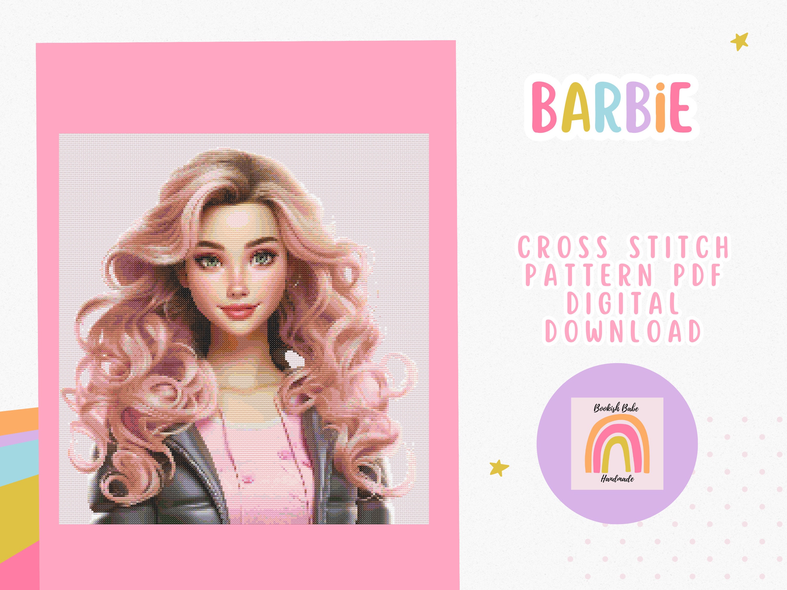 Barbie Cross Stitch Pattern, Barbie Doll Pattern, Pink Barbie Cross ...