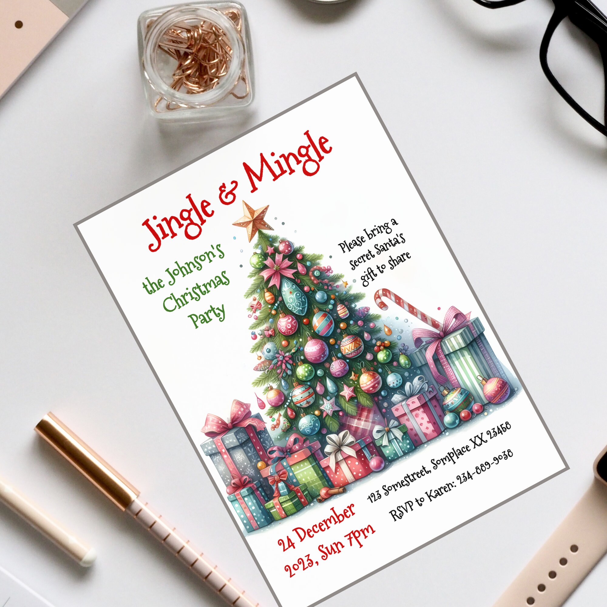 Editable Jingle and Mingle Christmas Party Invite, Holiday Christmas ...