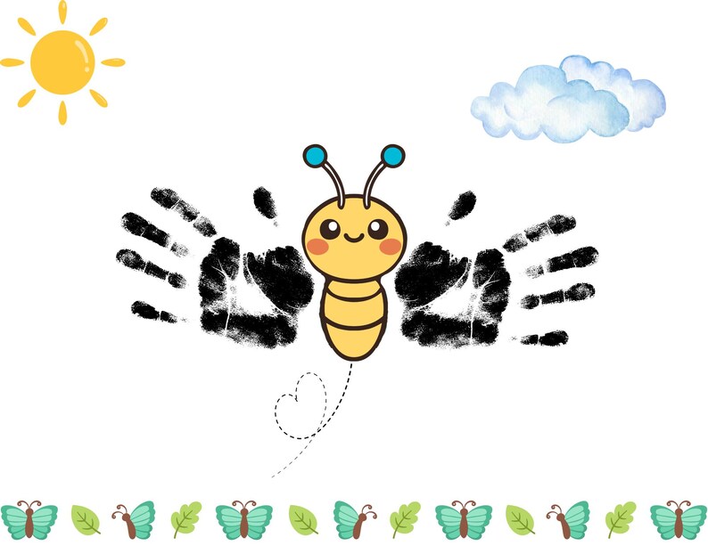 Blue Butterfly Digital Handprint Craft // Finger Print Daycare Craft ...