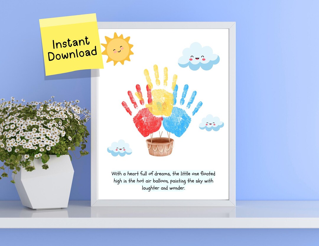 Hot Air Balloon Digital Handprint Craft // Finger Print Daycare Craft ...