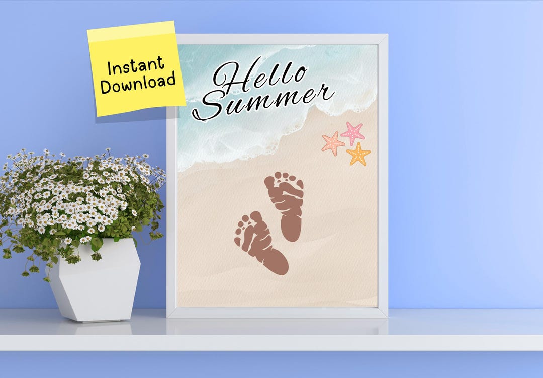 Hello Summer Beach Footprints Digital Handprint Craft // Finger Print ...