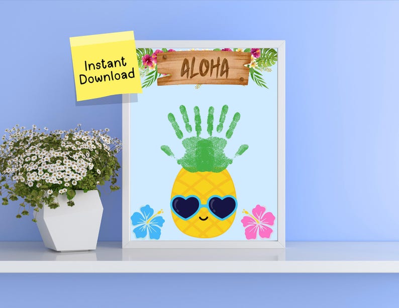 Pineapple Aloha Summer Kid's Digital Handprint Craft // Finger Print ...
