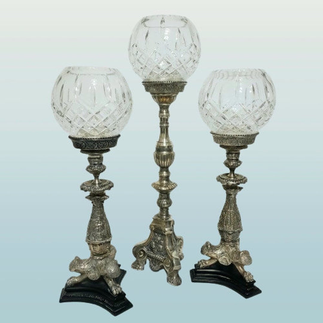 Castilian Imports Silver Plate and Cut Crystal Candle Holders - Etsy
